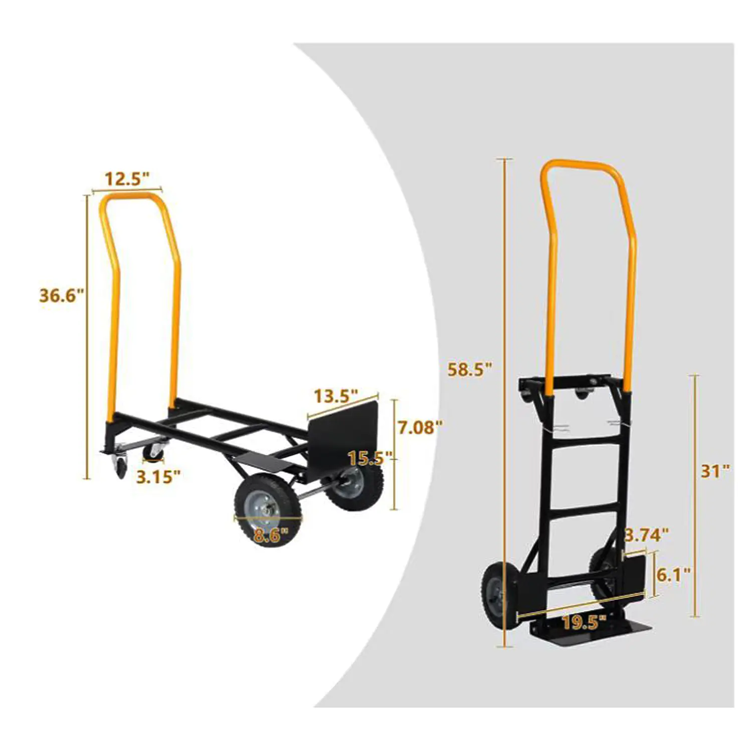 Hand Truck Dual Purpose 2 Wheel Dolly Cart and 4 Wheel Push Cart with ...